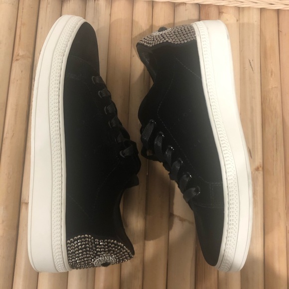 Lola Cruz | Shoes | Lola Cruz Black Velvet Eye Sneaker Rhinestone Shoe | Poshmark